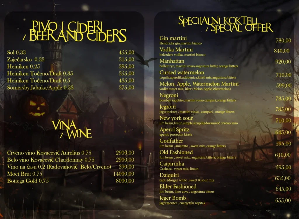 Menu - Witch Bar
