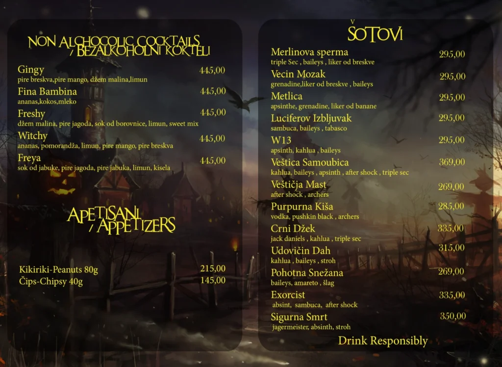 Menu - Witch Bar