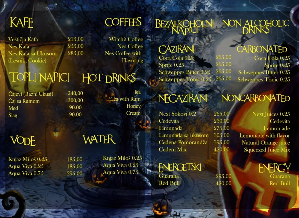 Menu - Witch Bar